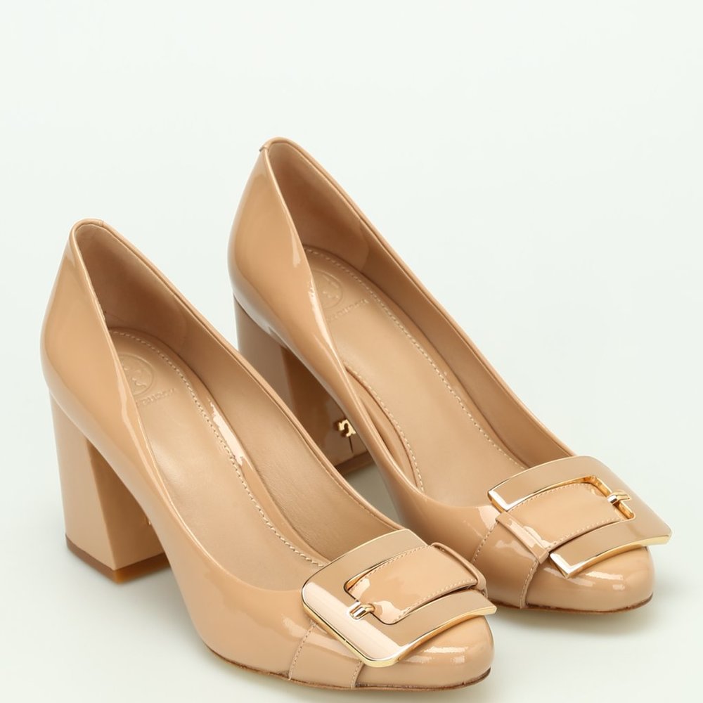Tory Burch Beige Patent Leather Maria Pumps Size 7.5 - Gem